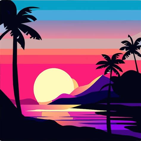 Premium Vector Gradient Beach Sunset Landscape