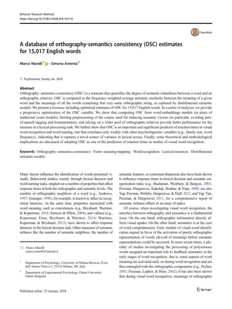A Database Of Orthography Semantics Consistency Osc Estimates For