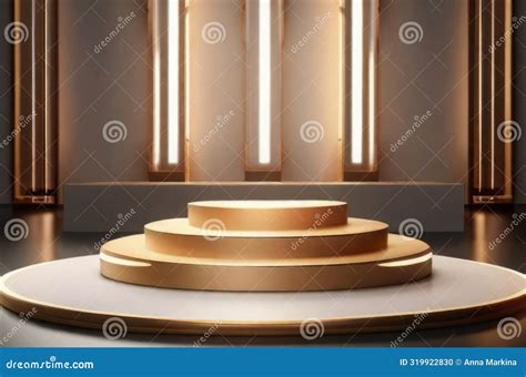 Three Dimensional Realistic Product Podium In Rays Of Light On A Monochrome Background Stock