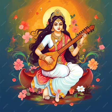 Premium Photo Saraswati Devi Goddess Happy Vasant Panchami Indian