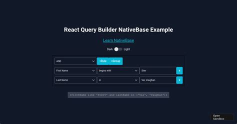 React Querybuilder Native Base Example Codesandbox React Querybuilder Native Base Example Codesandbox