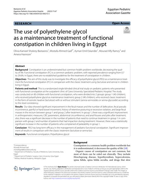 Pdf The Use Of Polyethylene Glycol As A Maintenance Treatment Of Functional Constipation In
