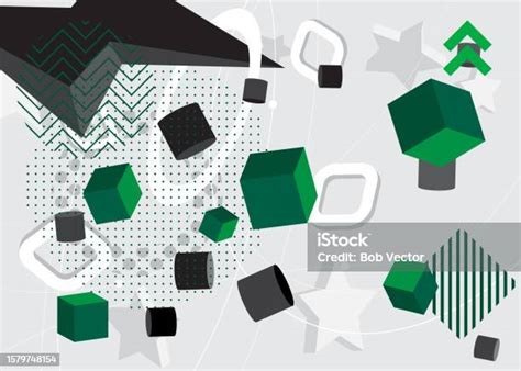 흰색 검정색 및 녹색 최소 기하학적 배경 템플릿입니다 빈티지 기하학적 그래픽 복고풍 테마 커버 추상적인 모양 검은색에 대한 스톡 벡터 아트 및 기타 이미지 Istock