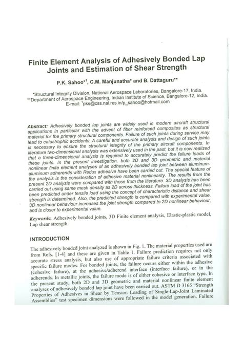 Pdf Finite Element Analysis Of Adhesively Bonded Lap Joints And
