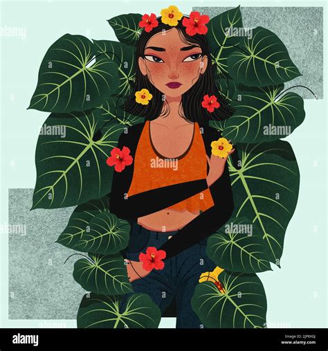 Jungle Illustration Drawing Flower Girl Rainforest Illustrations Drawings Flower Girls
