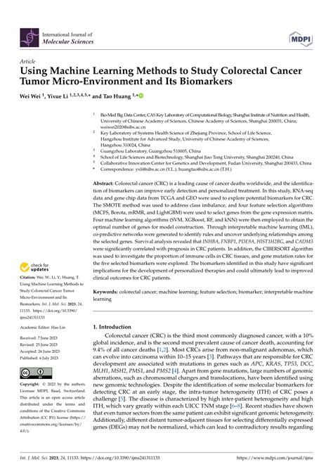 (PDF) Using Machine Learning Methods to Study Colorectal Cancer Tumor ...