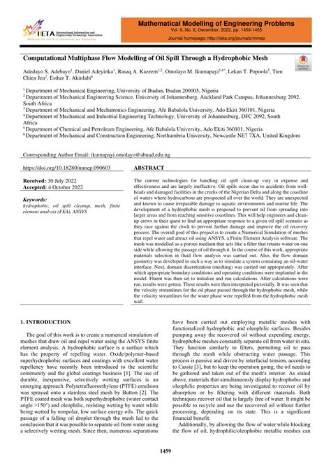 Pdf Computational Multiphase Flow Modelling Of Oil Spill Through A