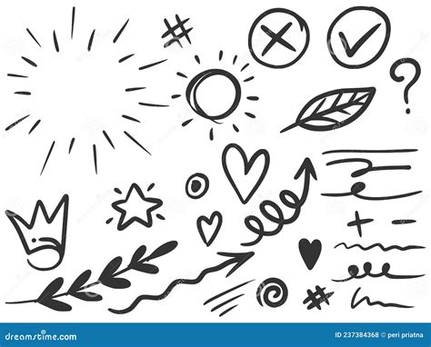Hand Drawn Set Of Abstract Doodle Elements Use For Concept Design Isolated On White Background