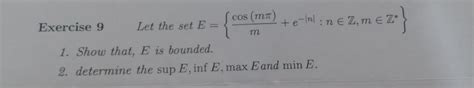 solved exercise 9 let the set e {mcos mπ e−∣n∣ n∈z m∈z∗} 1