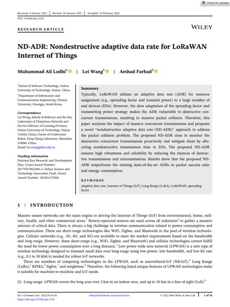 Int J Communication 2022 Lodhi Nd Adr Nondestructive Adaptive Data Rate For Lorawan