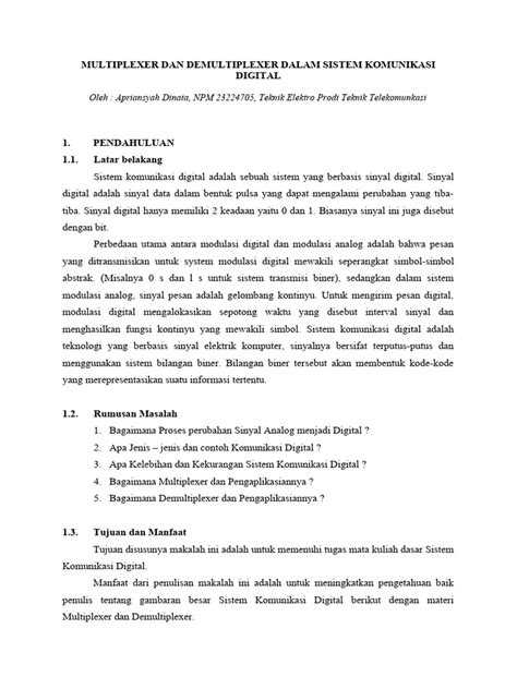 Paper Multiplexer Dan Demultiplexer Dalam Sistem Komunikasi Digital Pdf