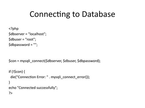 Basics Of Working With Php And Mysqlpptx