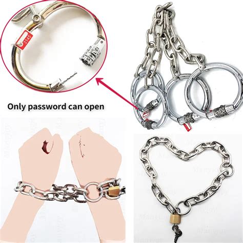 Stainless Steel Handcuffs Coded Lock Restraint Leg Bondage Anklecuffs Slave Shackles Chain Adult