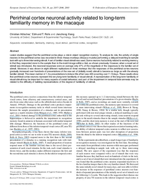 Pdf Perirhinal Cortex Neuronal Activity Related To Long Term