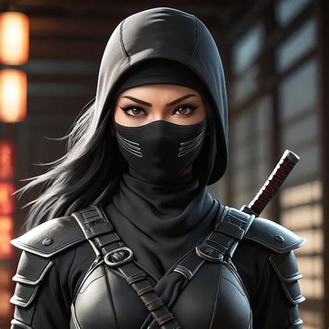 Premium Photo A Woman Ninja In A Black Cape With A Sword In Her Back