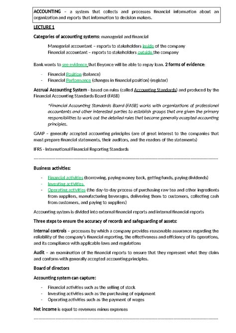 Accounting Lecture Notes Acct 151 Chapters 1 4 Accounting A