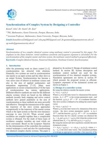 Synchronization Of Complex System By Designing A Controller