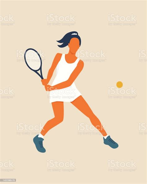 다채로운 여성 테니스 선수 일러스트레이션 플랫 스타일 디지털 디자인 요소 하얀 옷을 입고 테니스를 치는 여자와 함께하는 간단한