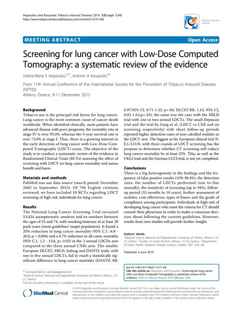 Pdf Screening For Lung Cancer With Low Dose Computed Tomography A Systematic Review Of The