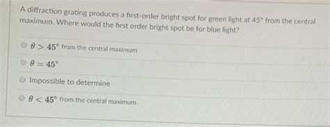 Solved A Diffraction Grating Produces A First Order Bright Chegg Com