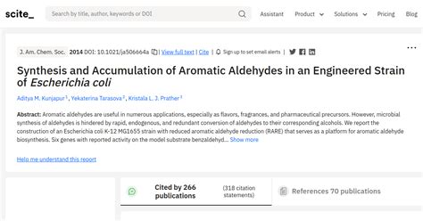 [citation Report] Synthesis And Accumulation Of Aromatic Aldehydes In An Engineered Strain Of