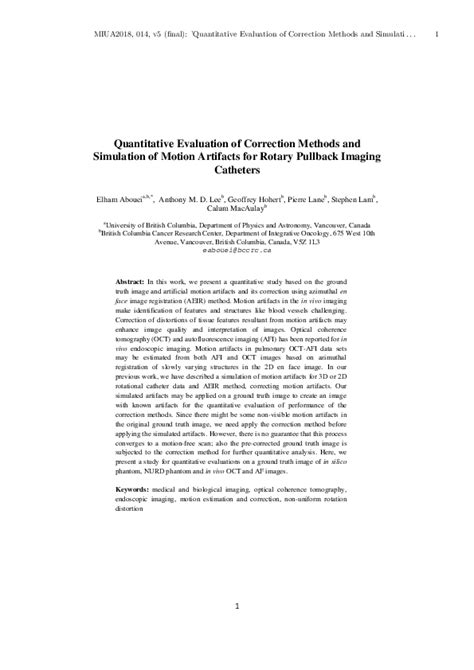 Pdf Quantitative Evaluation Of Correction Methods And Simulation Of Motion Artifacts For