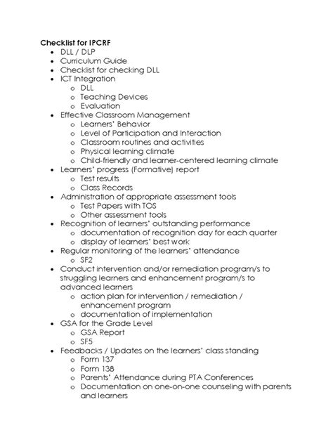Checklist For Ipcrf Pdf Educational Psychology Psychological Concepts