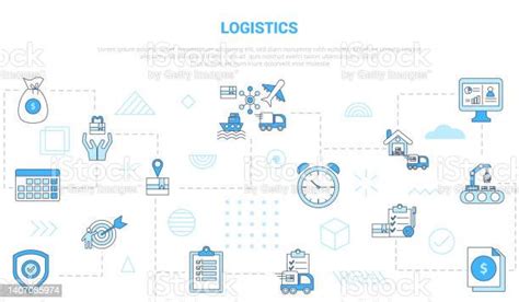 현대 파란색 스타일의 아이콘 세트 템플릿 배너가있는 물류 개념 공급망에 대한 스톡 벡터 아트 및 기타 이미지 공급망 개념 개념과 주제 Istock
