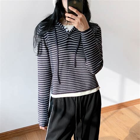 프롬비기닝 멜니 스트라이프 후드 니트 3color 니트 레이어드 후드티 스트라이프 레이어드니트 스트라이프니트 상의 빈티지 슬림니트 여리핏