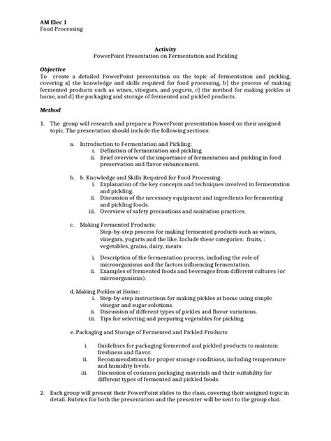 Activity Fermentation And Pickling Pdf Pickling Fermentation In Food Processing