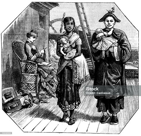 19 세기 는 우리 자신의 관보 1887 을 조각 배 빅토리아 여행의 갑판을 걷는 동양 가족 1890 1899 년에 대한 스톡 벡터 아트 및 기타 이미지 Istock