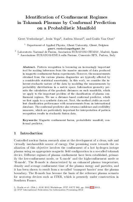 Pdf Identification Of Confinement Regimes In Tokamak Plasmas By