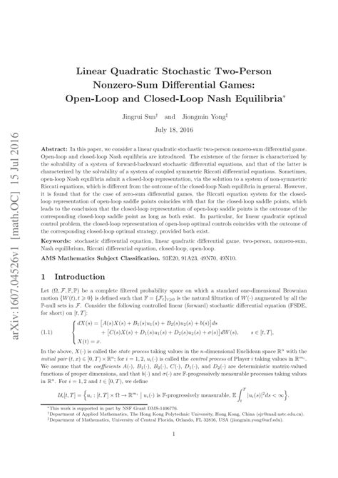 pdf linear quadratic stochastic two person nonzero sum differential