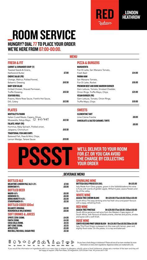 Radisson Red Room Service Menu By Radissonheathrow Issuu