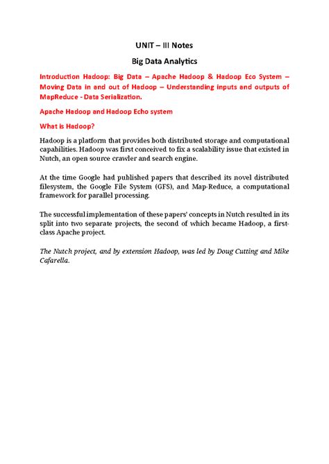 Unit Big Data Analytics Notes BDA Hadoop Ecosystem Overview Studocu
