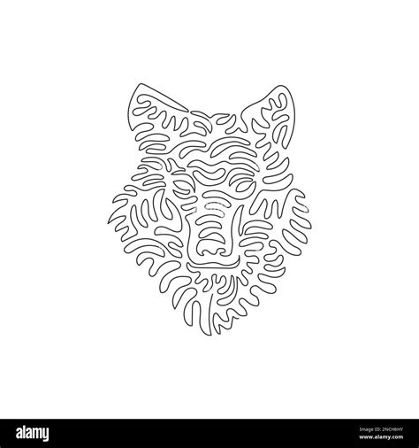 Single Curly Line Drawing Of Predatory Wolf Abstract Art Continuous