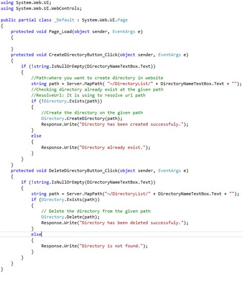 Create And Delete Directory In ASP NET