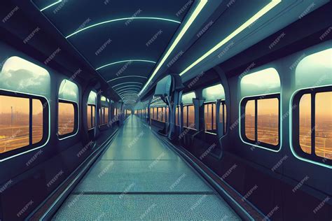 네온 백라이트 윤곽이 있는 사이버 펑크 지하철 레트로 웨이브 스타일 프리미엄 사진
