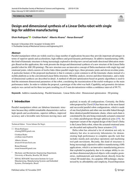 Pdf Design And Dimensional Synthesis Of A Linear Delta Robot With