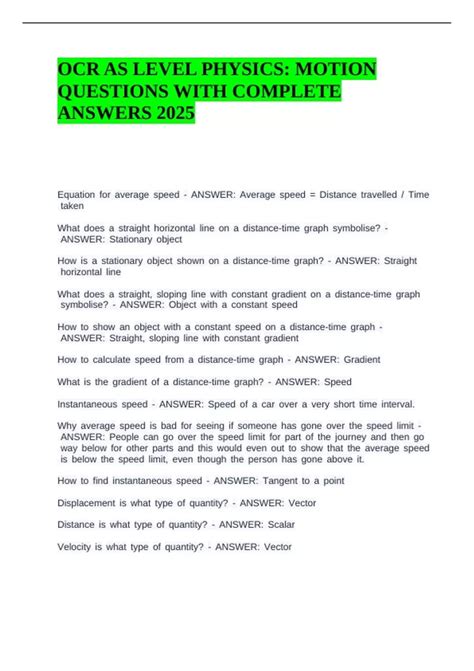 Ocr As Level Physics Motion Questions With Complete Answers 2025