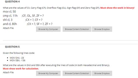 Solved Question 4 What Are The Values Of Cx Carry Flag