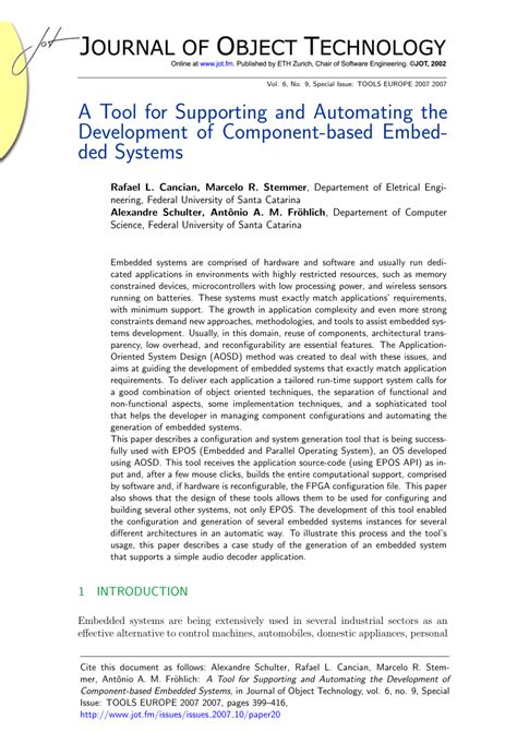 Pdf A Tool For Supporting And Automating The Development Of Component Based Embedded Systems