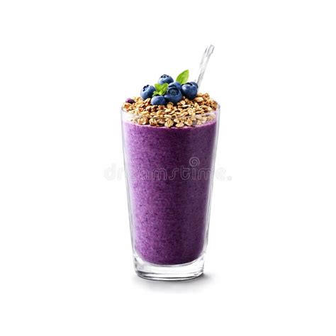 Blueberry Acai Smoothie With Fresh Berries And Granola Exploding