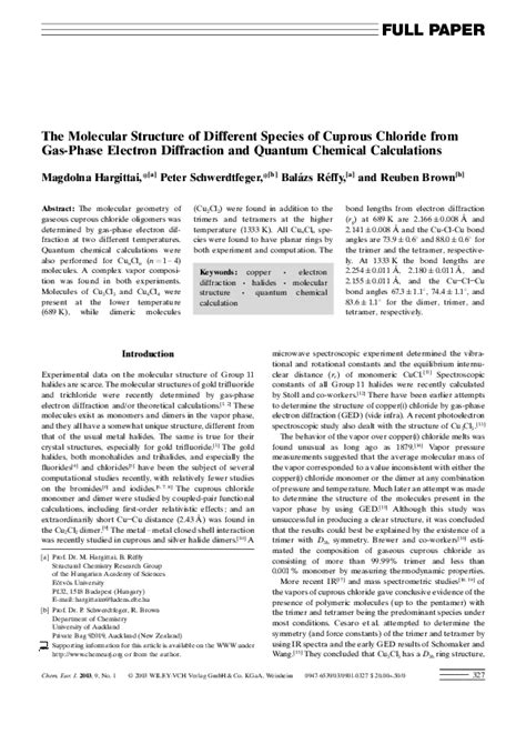 Pdf The Molecular Structure Of Different Species Of Cuprous Chloride From Gas Phase Electron