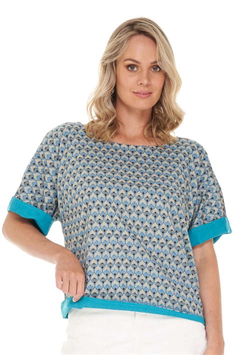 Ruth Cotton Reversible Top In Owl And Plain Teal Rasaleela