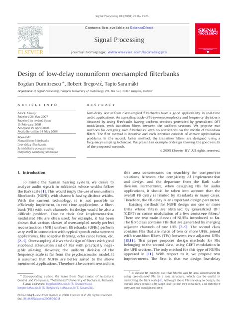 Pdf Design Of Low Delay Nonuniform Oversampled Filterbanks