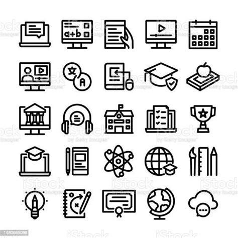 온라인 교육의 벡터 일러스트 레이 션 그래픽입니다 편집 가능한 획 크기 간단한 격리 아이콘입니다 기호 기호 요소 아이콘 세트
