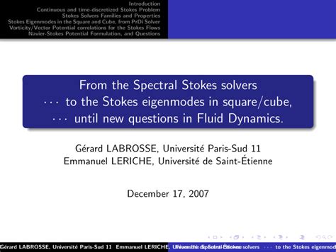 Ppt From The Spectral Stokes Solvers To The Stokes Eigenmodes In