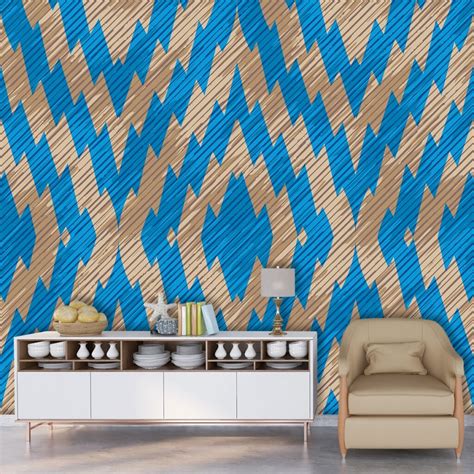 Blue And Tan Zigzag Pattern Wallpaper For Walls Magicdecor®