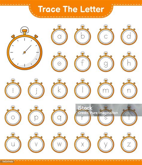 편지를 추적합니다 폼 스톱워치로 문자 알파벳을 추적합니다 교육 어린이 게임 인쇄 워크 시트 벡터 일러스트레이션 0명에 대한 스톡 벡터 아트 및 기타 이미지 Istock